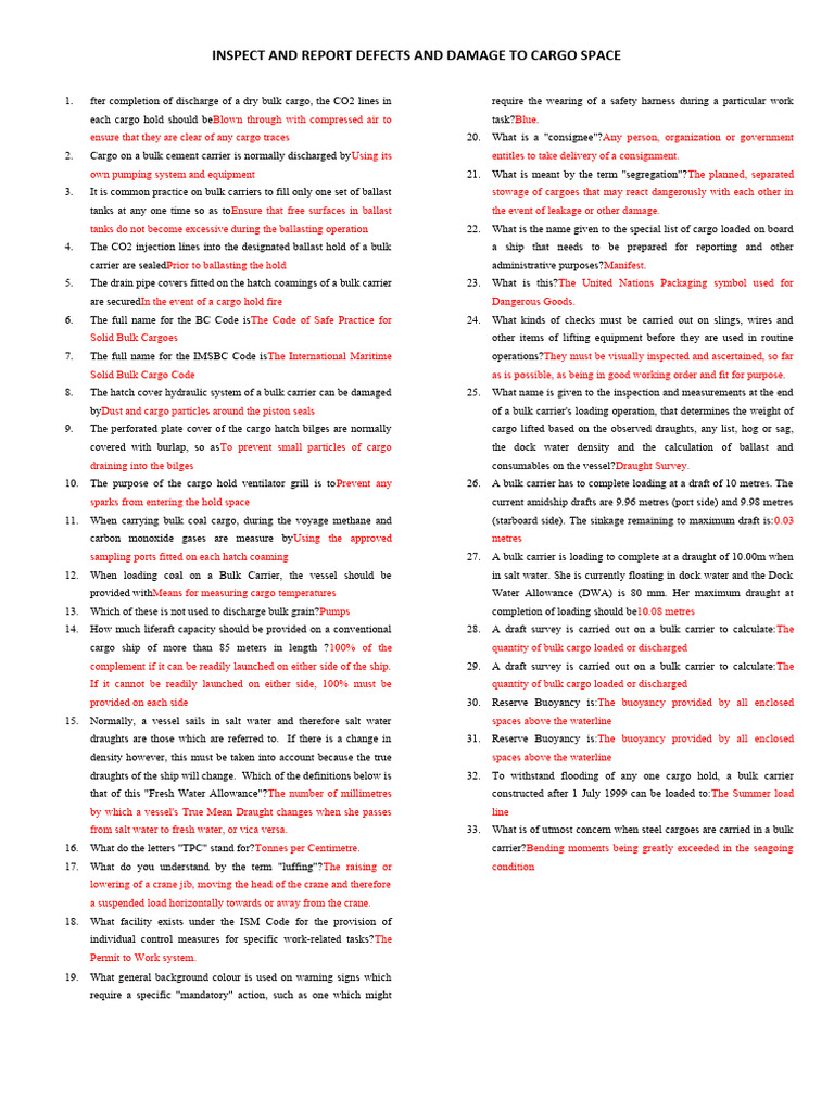 Bulk Carrier Inspection and Safety Protocols | PDF | Cargo | Ships