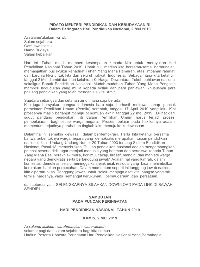 Pidato Menteri Pendidikan Dan Kebudayaan Ri | PDF