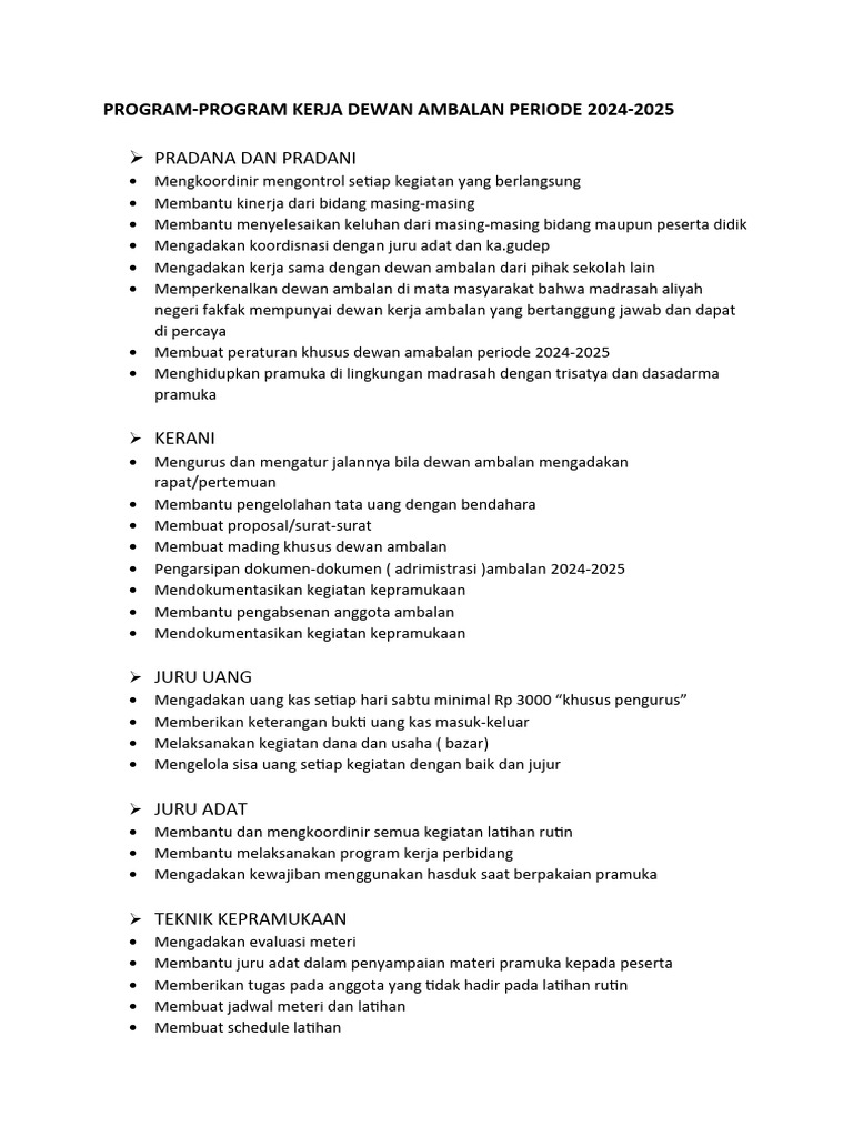 Program Kerja Ambalan Tahun 2024-2025 | PDF