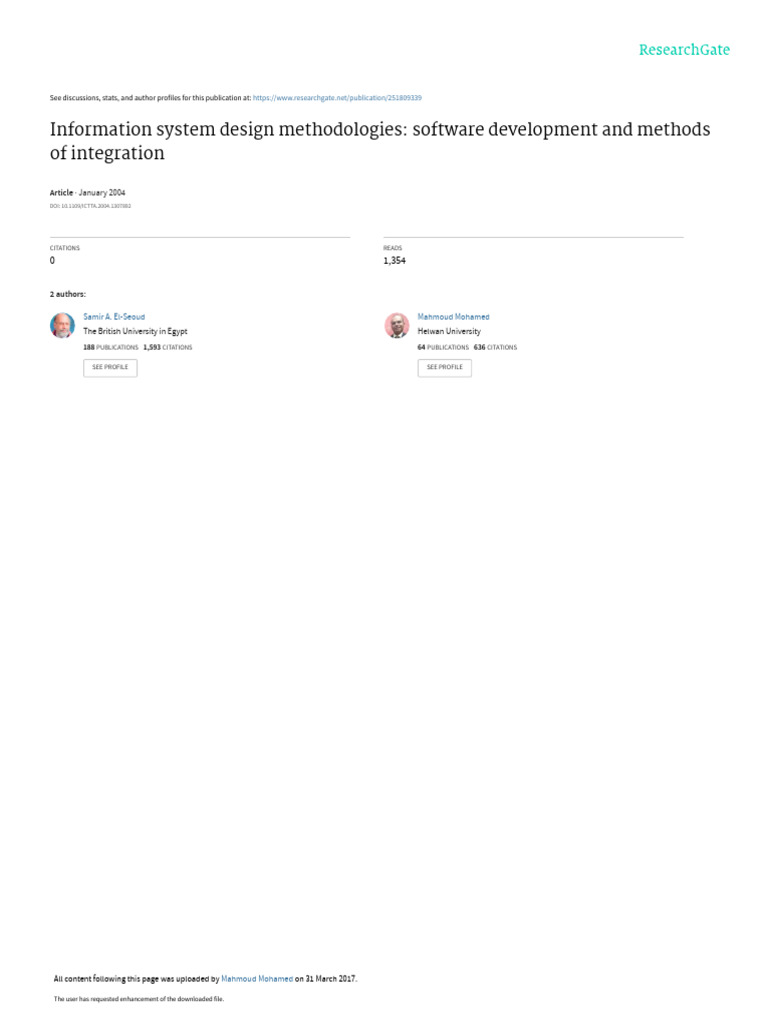 Information System Design Methodologies Software Development And Methods Of Integration Pdf