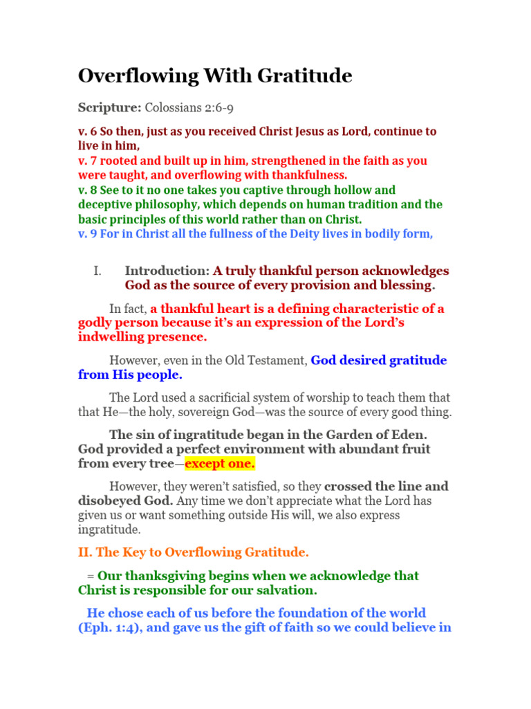 Overflowing Gratitude in Christ | PDF | Gratitude | Jesus