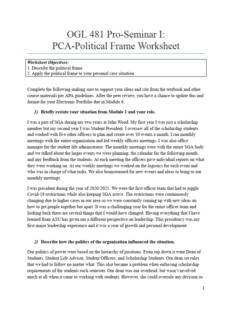 Political Frame Worksheet | PDF | Leadership | Human Communication