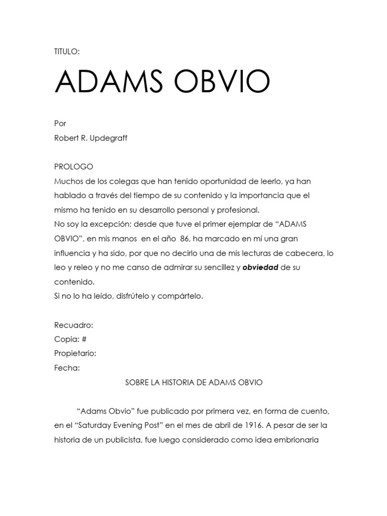 Adams Obvio: Clave del Éxito Empresarial | PDF | Papel | Mente