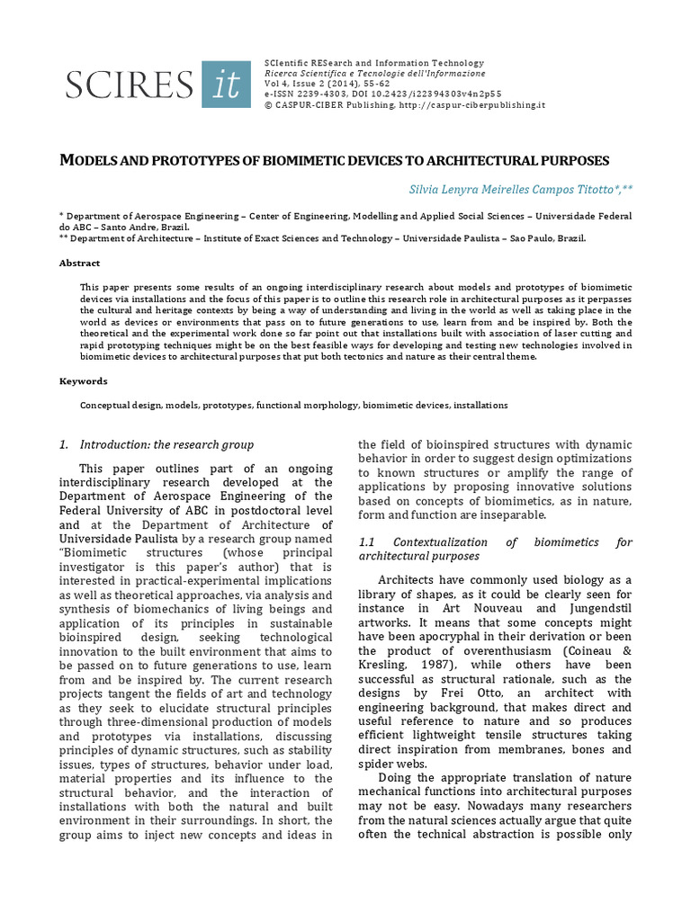 Models and Prototypes - of Biomimetic Devices To Architectural Purposes | PDF | Robotics ...