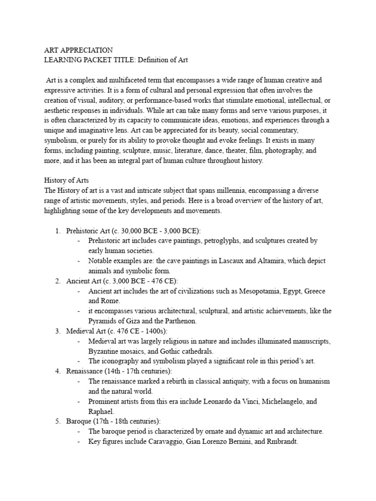 Art Appreciation | PDF | Aesthetics | Thought