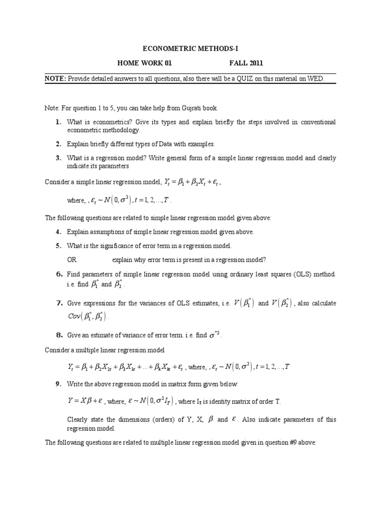 HW 01 | PDF | Ordinary Least Squares | Regression Analysis