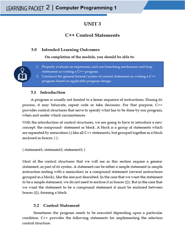 LP2 - Unit 3 - C++ Control Statements | Download Free PDF | Control Flow | Computer Program