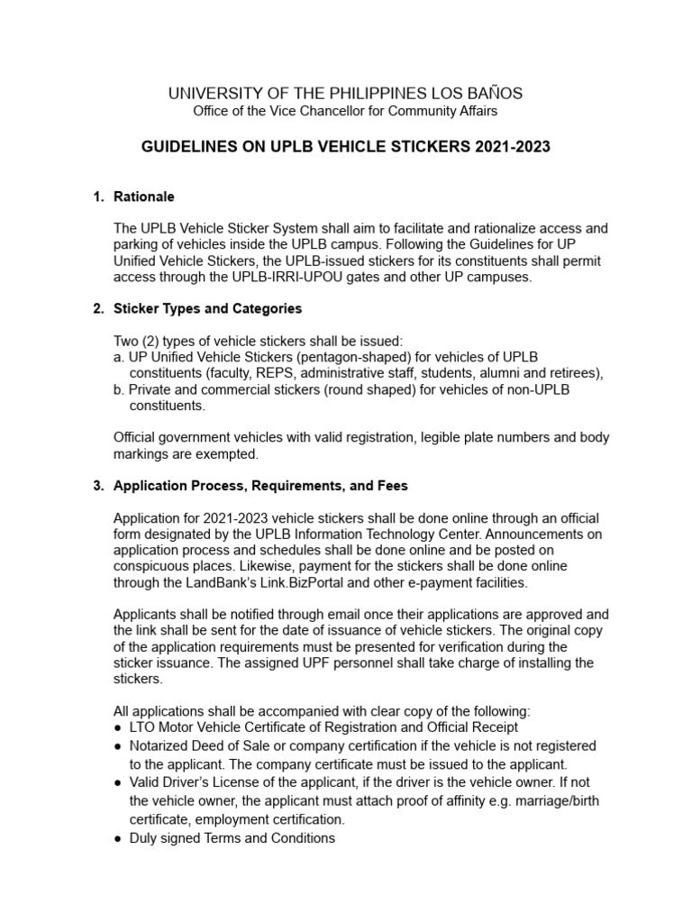 Guidelines Up LB Vehicle Stickers | PDF | Transport | Vehicles