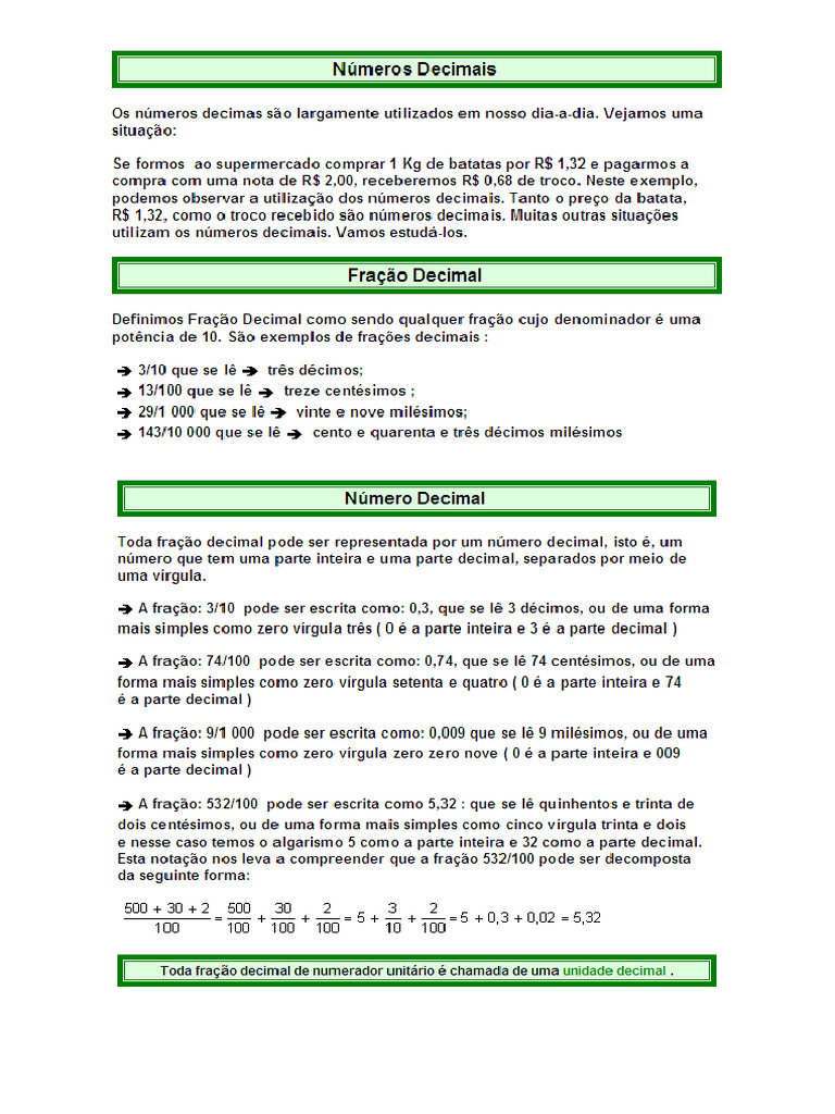 Exercicios de Numeros Decimais | PDF