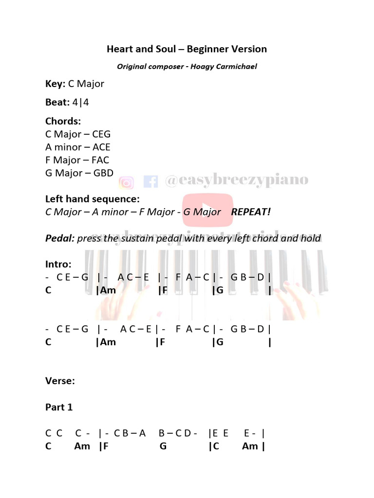Heart and Soul Piano Notes | PDF