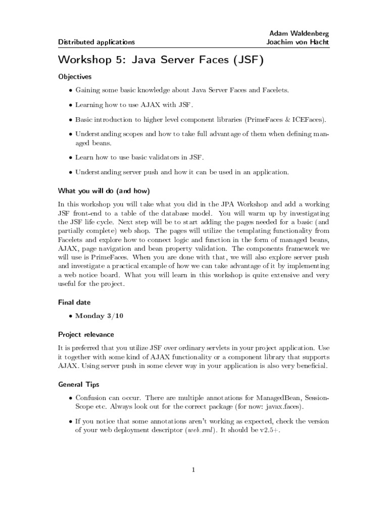 Workshop 5: Java Server Faces (JSF) | PDF | Java Server Faces | Ajax (Programming)