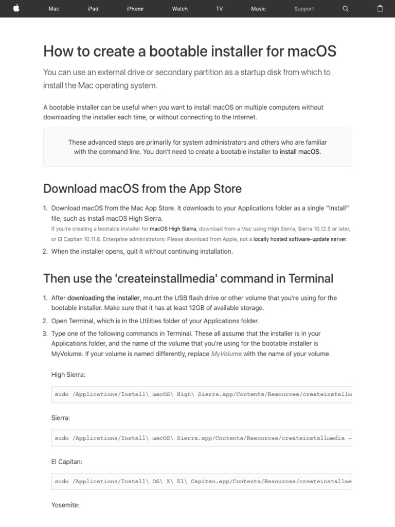 How To Create A Bootable Installer For MacOS - Apple Support | PDF ...