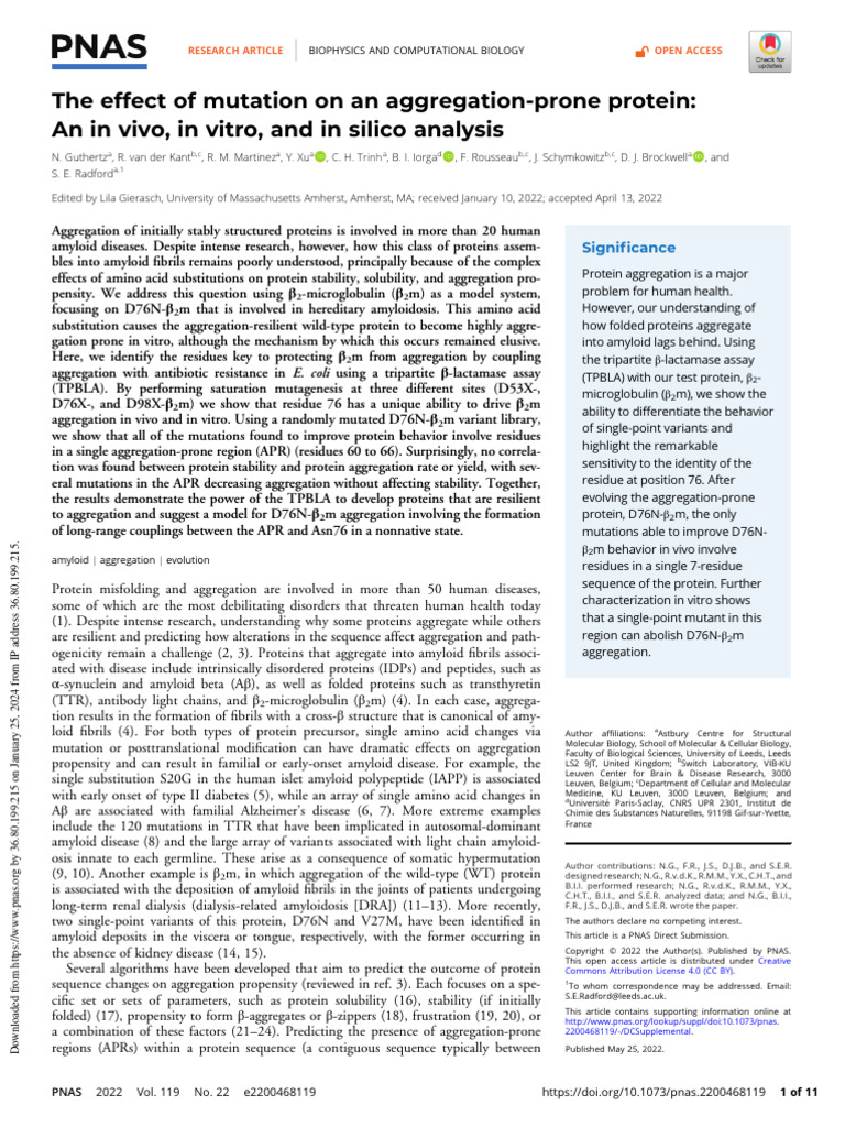Guthertz Et Al 2022 The Effect of Mutation On An Aggregation Prone Protein An in Vivo in Vitro ...