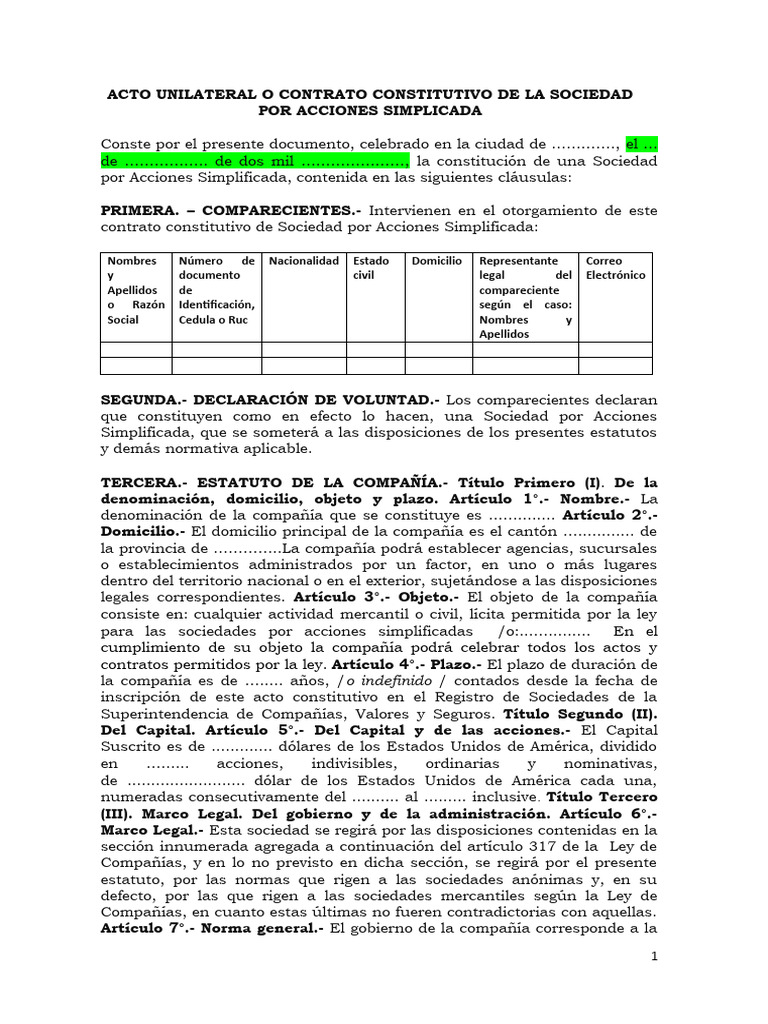 MODELO_ACTO_CONSTITUTIVO_SAS uno solo | PDF | Gobierno | Justicia MODELO_ACTO_CONSTITUTIVO_SAS uno solo | PDF | Gobierno | Justicia