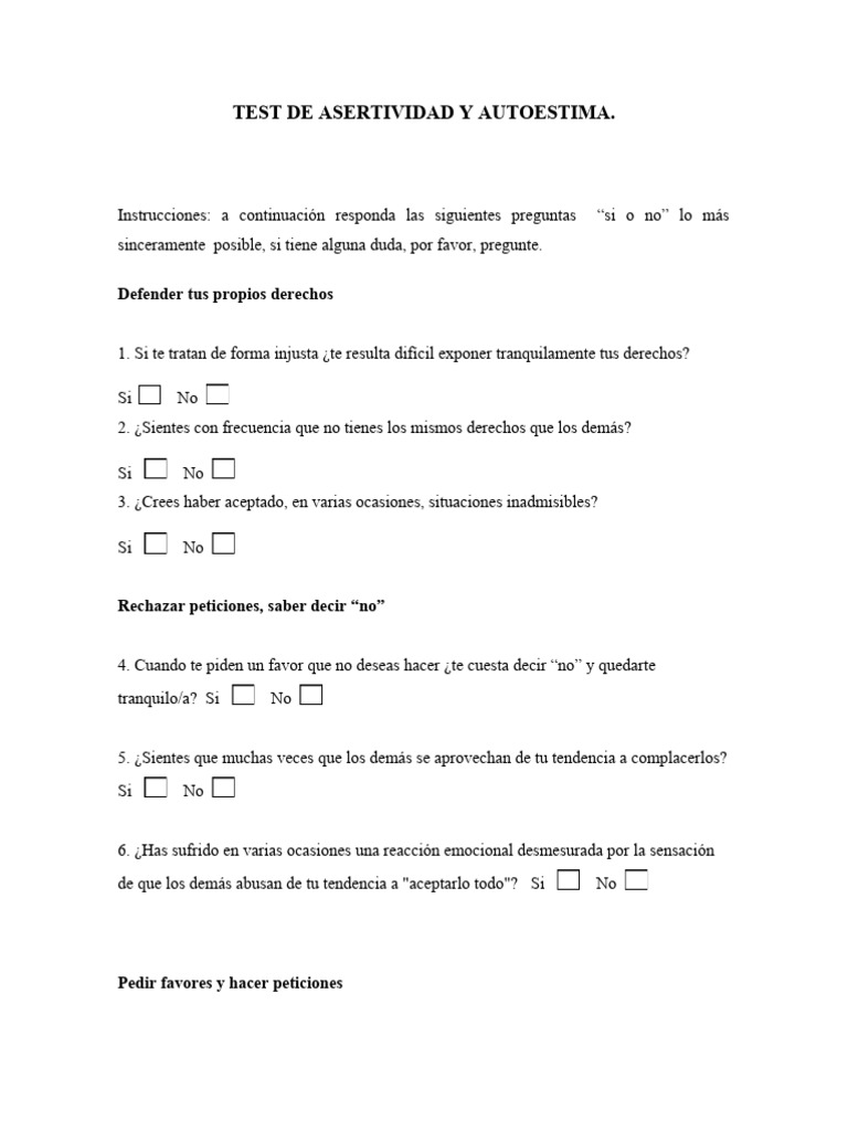 Test de Autoestima y Asertividad | PDF | Amor | Temor