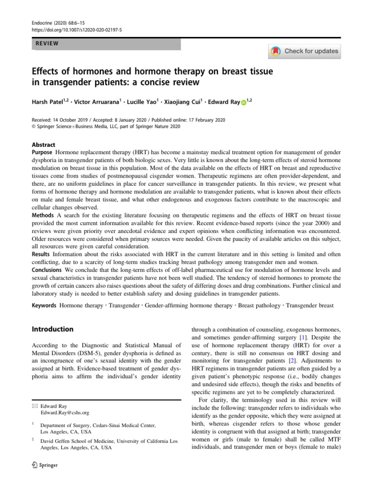Effects of Hormones and Hormone Therapy On Breast Tissue in Transgender ...