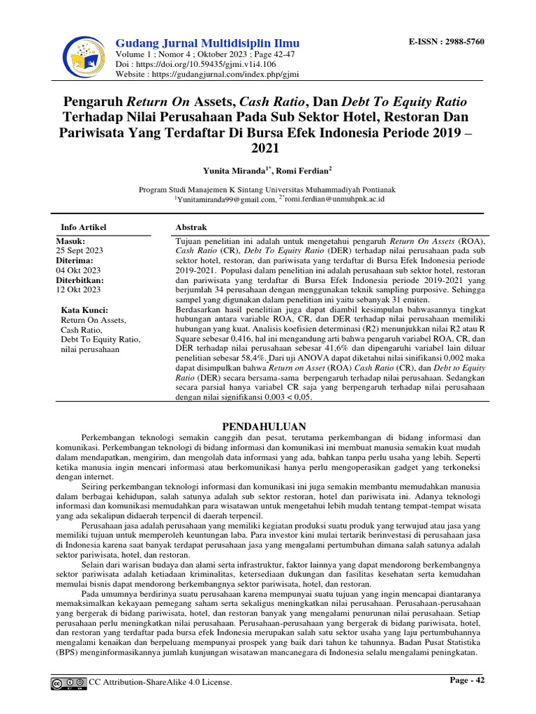 Roa, Cash Ratio To PBV | PDF