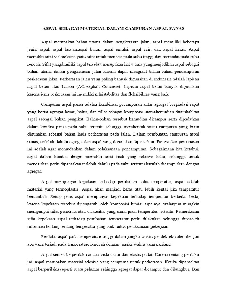 Aspal Sebagai Material Dalam Campuran Aspal Panas | PDF