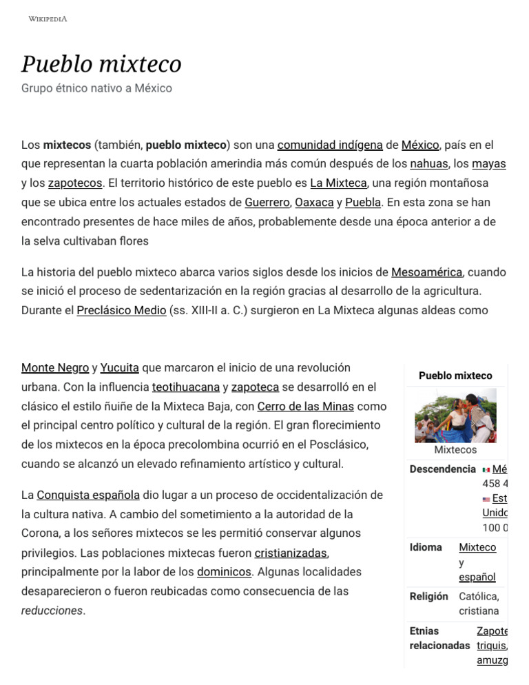 Pueblo Mixteco - Wikipedia, La Enciclopedia Libre | PDF | America ...
