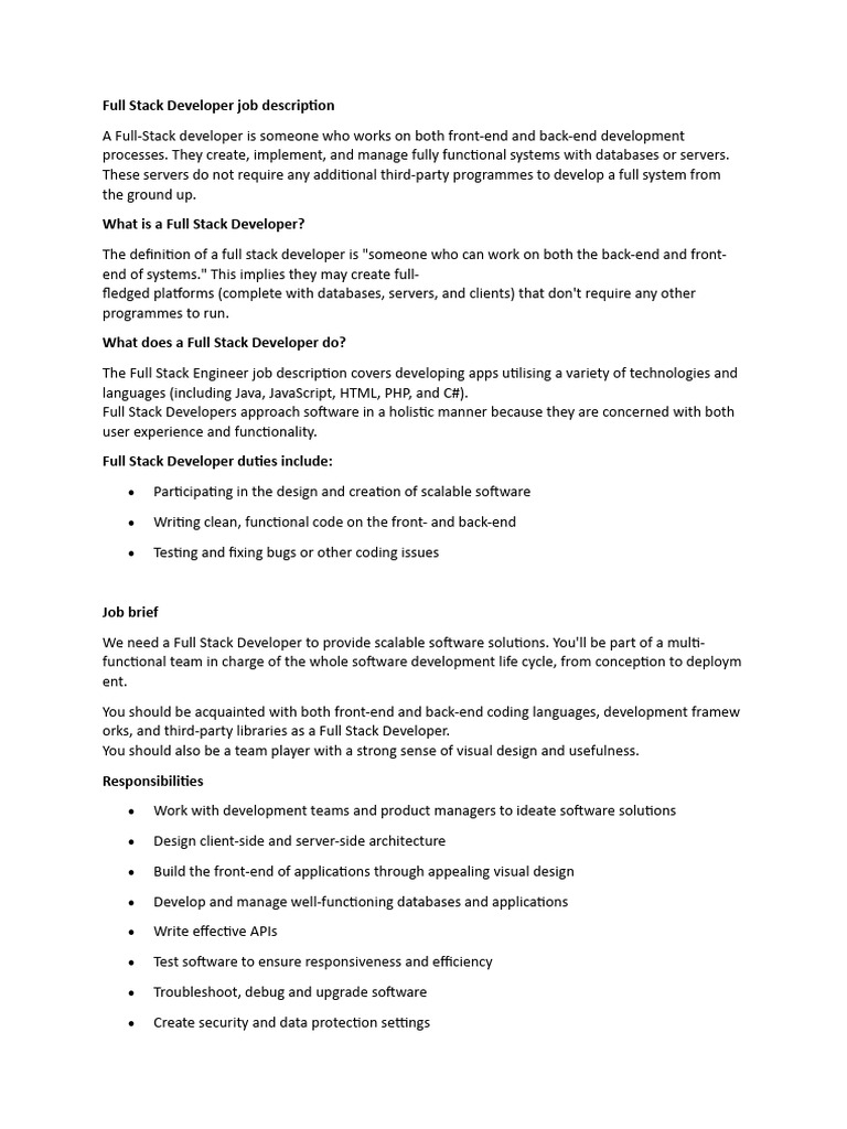 Full Stack Developer Job Pdf Software Java Script 0558