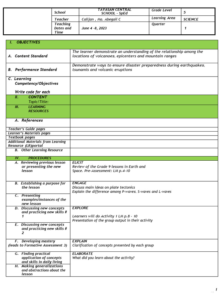 7es Lesson Plan Template1pdf | PDF | Learning | Cognitive Science