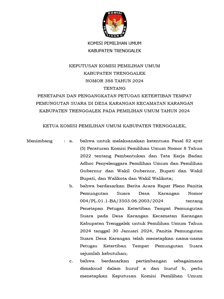 SK Pengangkatan Petugas Ketertiban TPS | PDF
