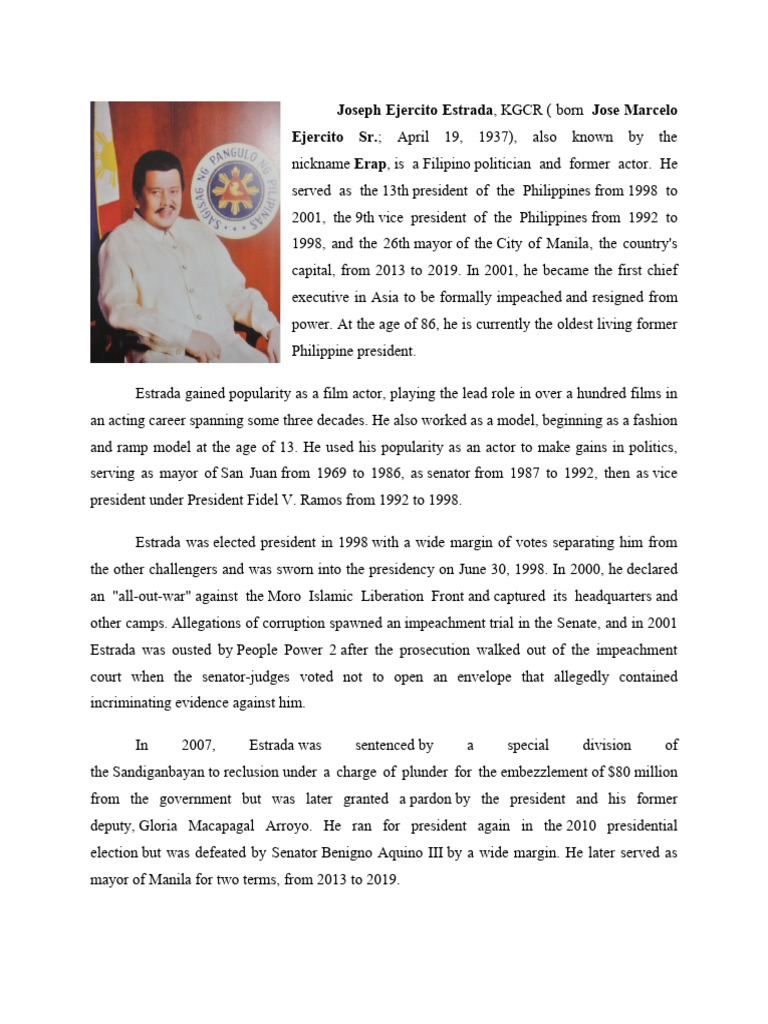 Joseph Ejercito Estrada | PDF | Philippines | Government