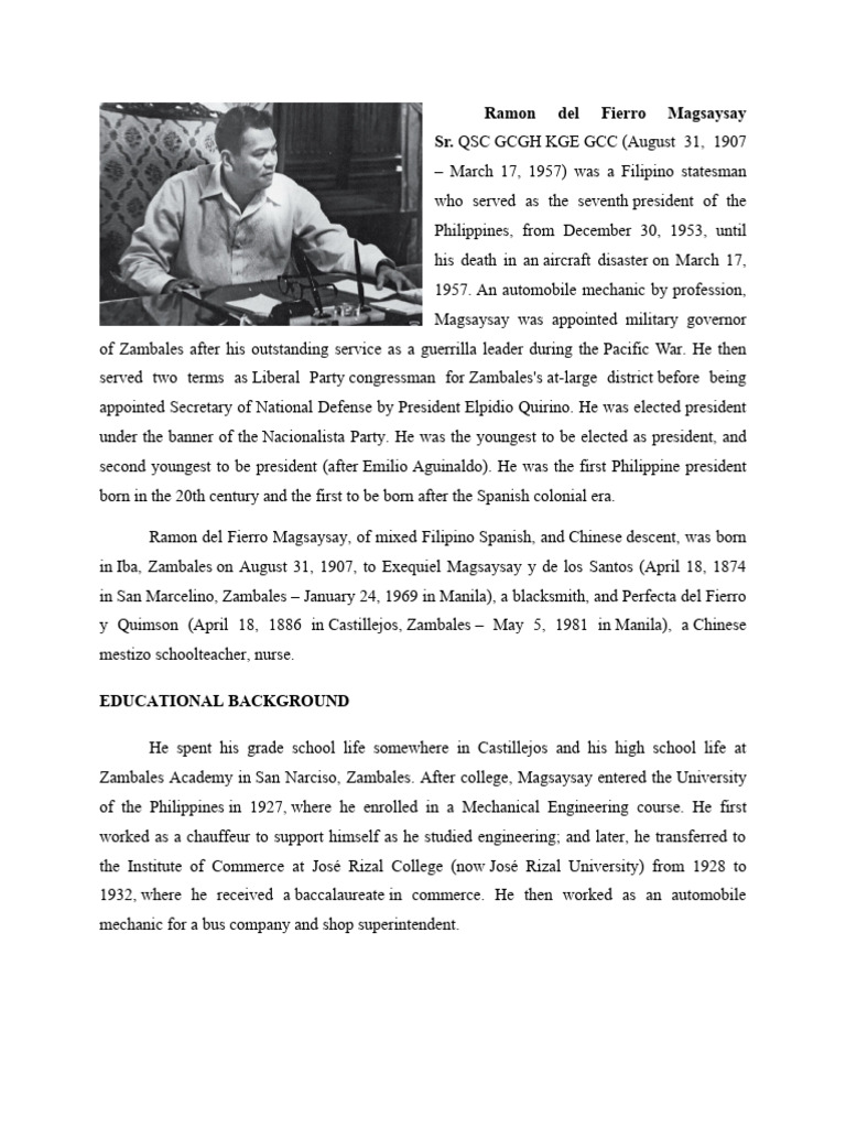 Ramon Del Fierro Magsaysay SR | PDF | Philippines