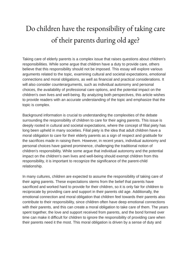 Essay | PDF | Autonomy | Caregiver