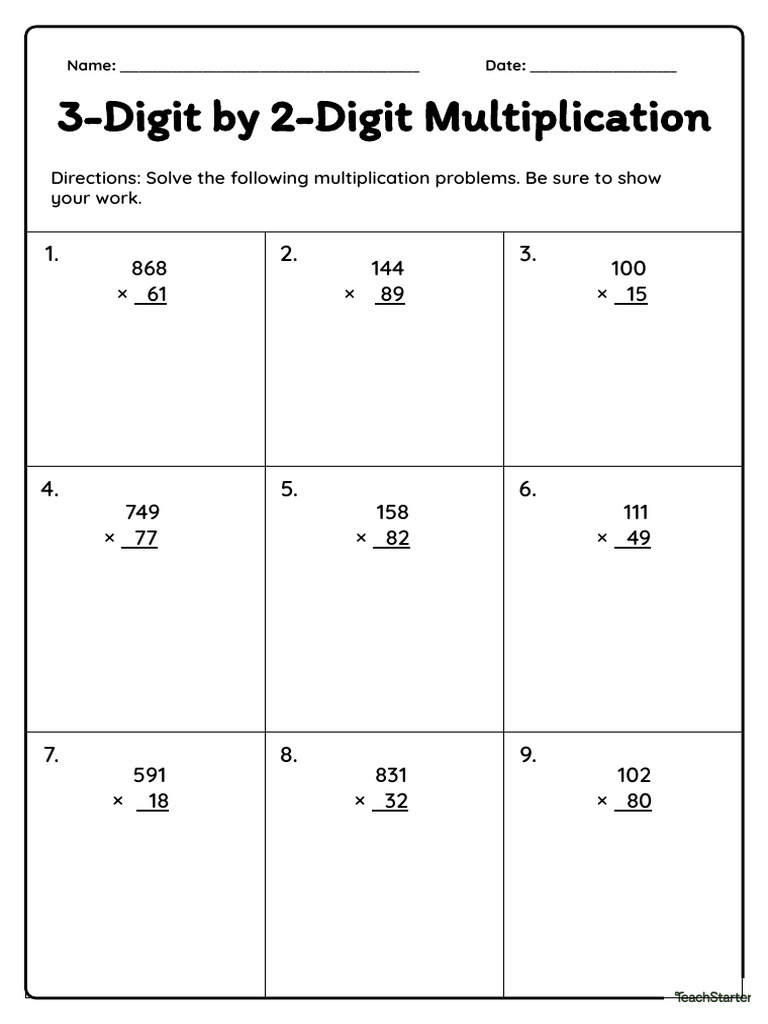 3 Digitby 2 Digit Multiplication Worksheet Adobe Reader Pdf
