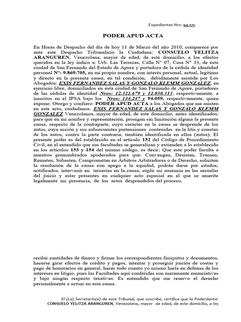 PODER APUD ACTA (Modelo II) | PDF | Gobierno