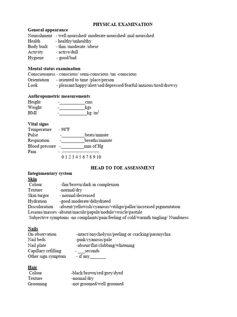 physical assessment format | PDF | Human Eye | Thorax