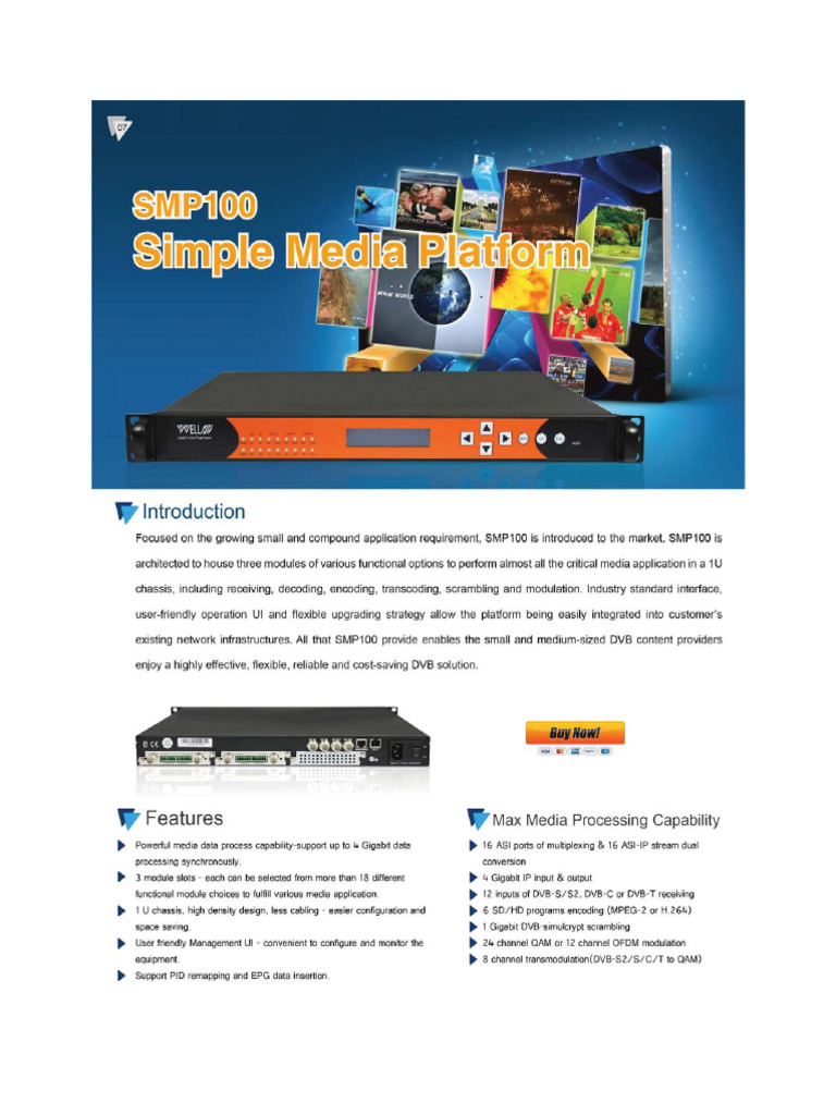 Wellav SMP100 Simple DVB Video Broadcast Media Platform | PDF