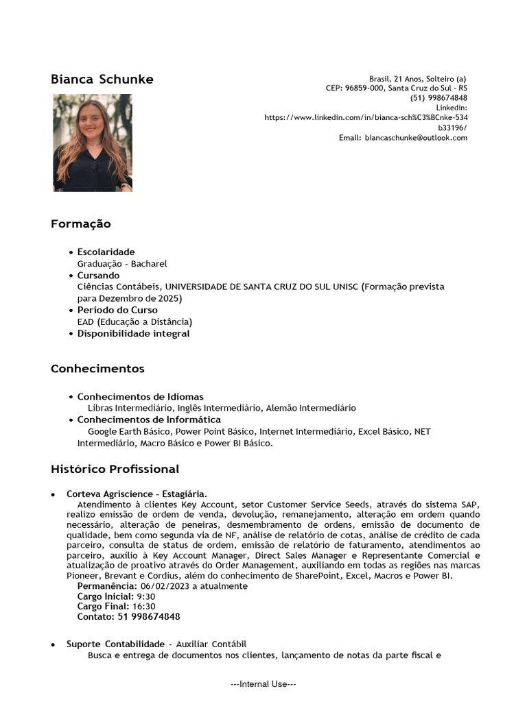 SchunkeBianca Curriculo | PDF | Contabilidade | Business