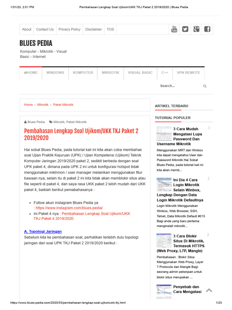 Pembahasan Lengkap Soal Ujikom - UKK TKJ Paket 2 2019 - 2020 - Blues Pedia | PDF