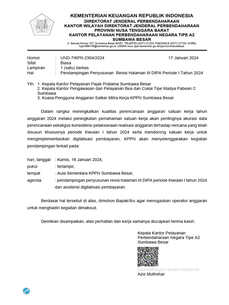Pendampingan Revisi DIPA 2024 Sumbawa | PDF