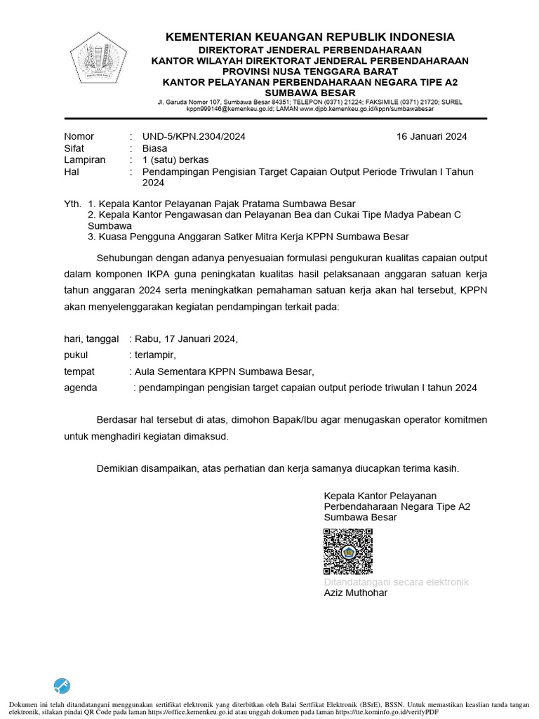 Pendampingan Pengisian Target Capaian Output Periode Triwulan I Tahun 2024 | PDF