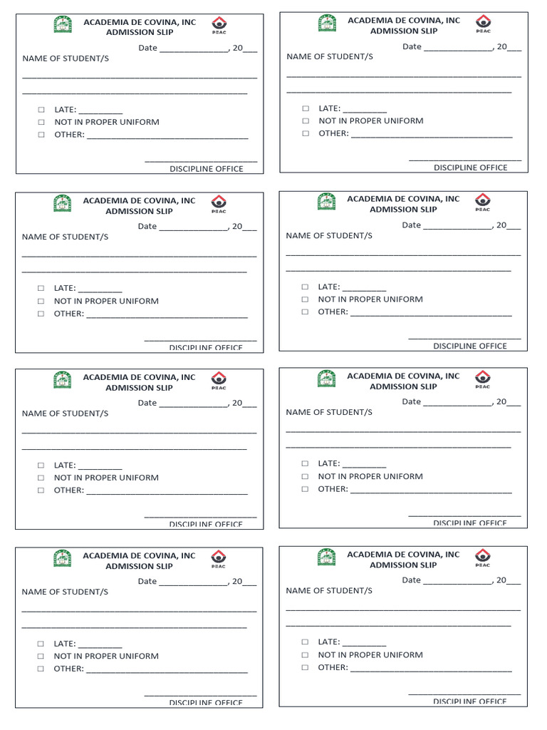 Admission Slip | PDF