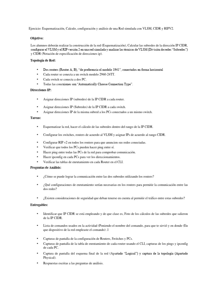 Ejercicio VLSM y CIDR Con RIPV2 | PDF | Dirección IP | Enrutador (Computación)