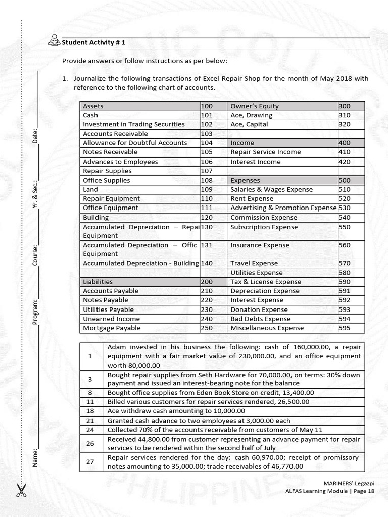 ABM 1-W6.M2.T1.L3.Student Activity | PDF | Debits And Credits | Expense