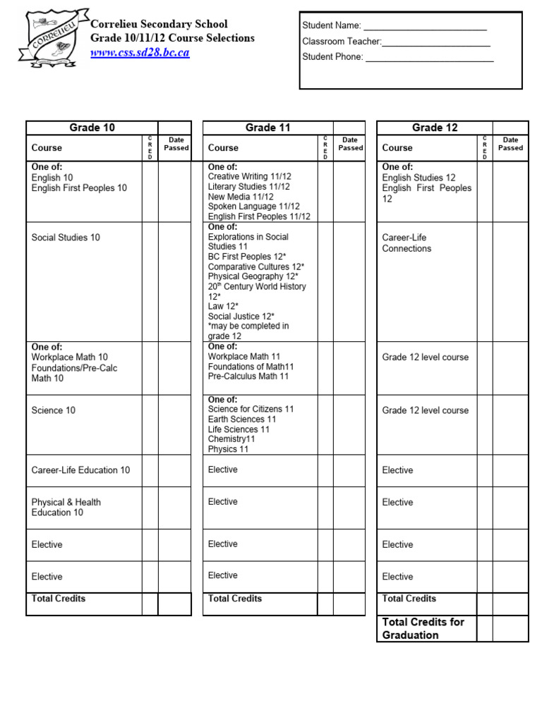 GR 10 11 Course Selection Form 2022 | PDF