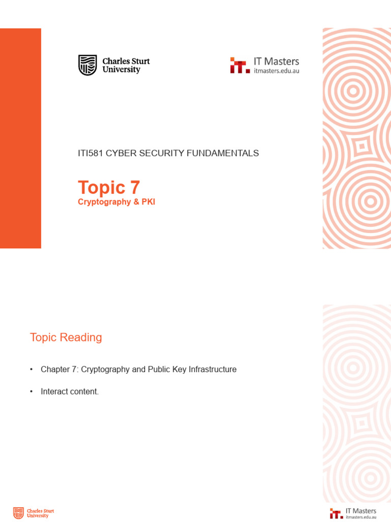 Topic 7 - Cryptography & PKI | PDF | Cryptography | Public Key Cryptography
