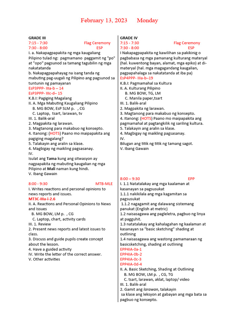 Sample Lesson Plan Multigrade Pdf