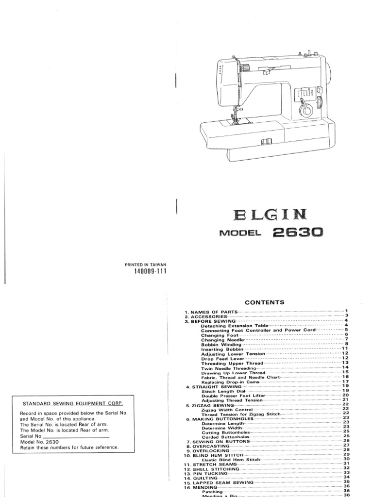 White/Elgin 2630 Sewing Machine Instruction Manual | PDF | Sewing ...