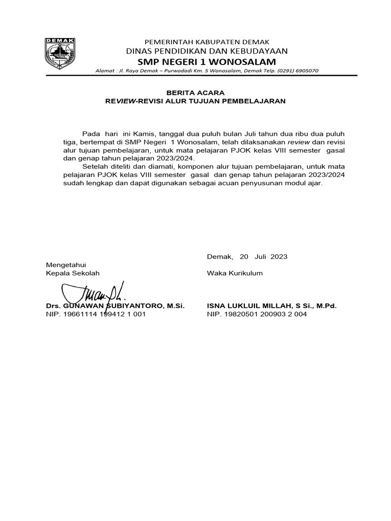 Review Modul Ajar PJOK SMP 1 Wonosalam | PDF