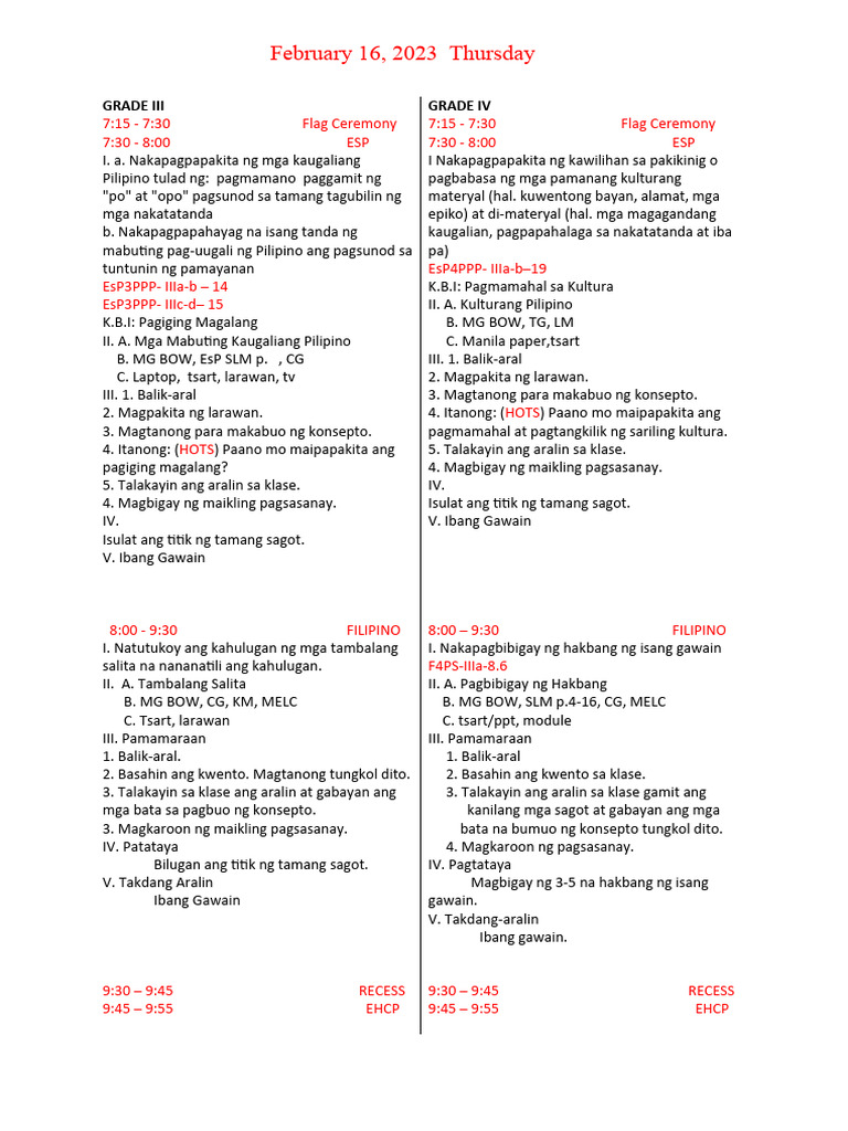 Sample Multigrade Lesson Plan | PDF