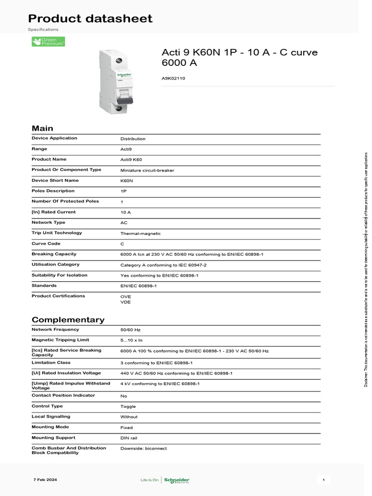 Schneider Electric - Acti-9-iK60 - A9K02110 | PDF | Alternating Current | Electrical Engineering