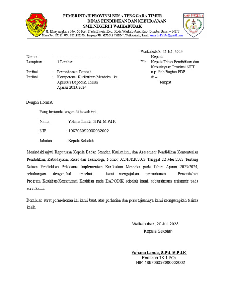 Surat Permohonan Tambah Konsentrasi Keahlian. | PDF