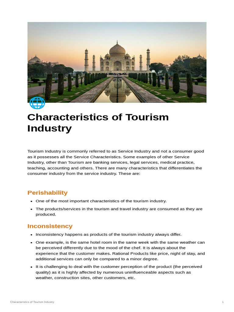 Key Characteristics of Tourism Industry | PDF | Tourism | Hotel