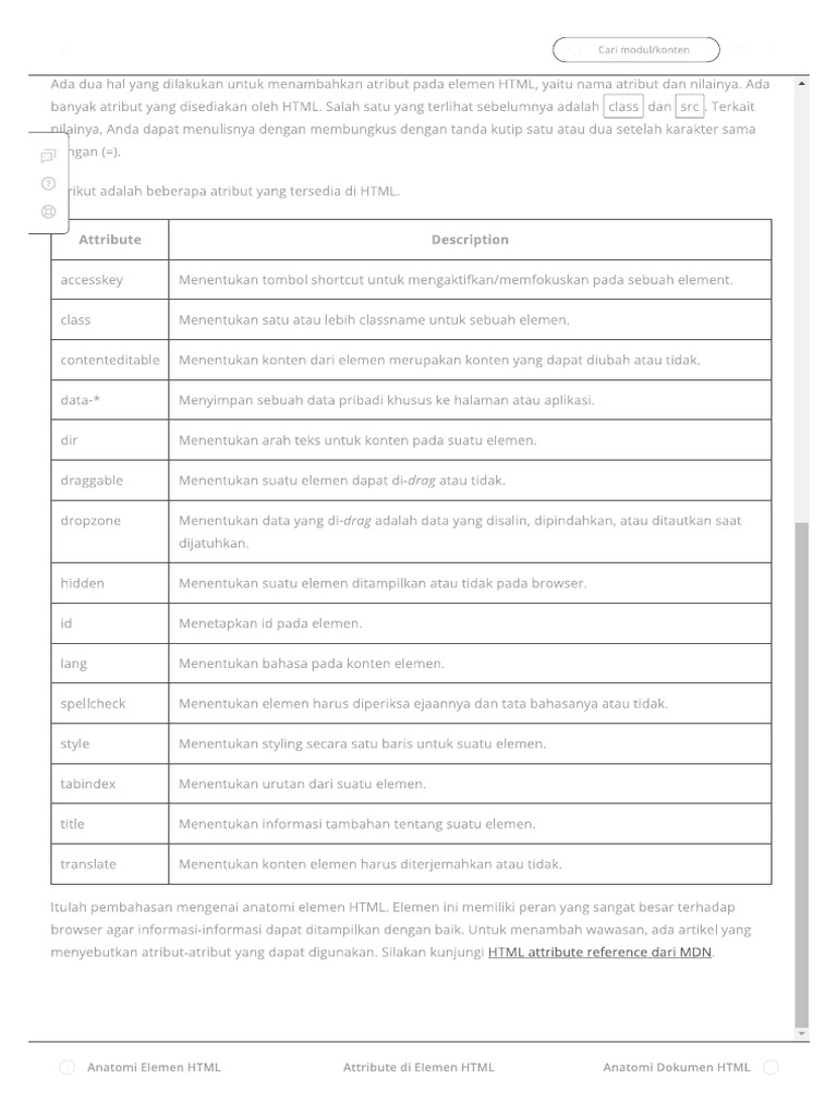 Attribute Di Elemen HTML - Belajar Dasar Pemrograman Web - Dicoding Indonesia | PDF
